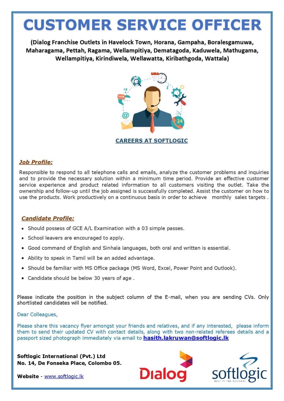 Vacancies for Customer Service Officer to Dialog Franchise Outlets ...